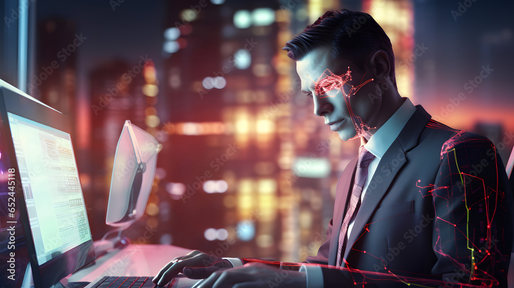 Abstract 3d rendered robot bot with face human expressions artificial ...