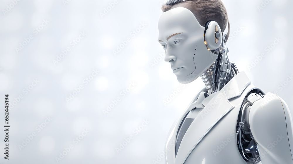 Abstract 3d rendered robot bot with face human expressions artificial ...