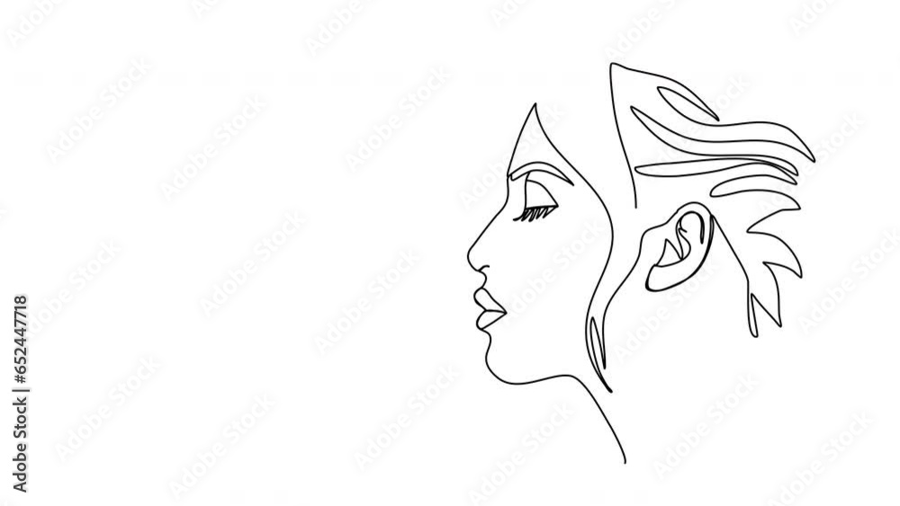 Continuous line beautiful woman line art animation. One line art. Stock ...