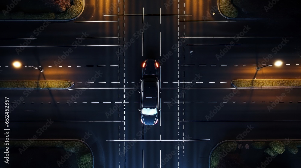 Ilustrace „An aerial perspective captures a car with illuminated ...
