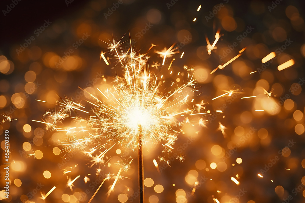 New Year's sparkling sparklers on a golden bokeh background. Radiant ...