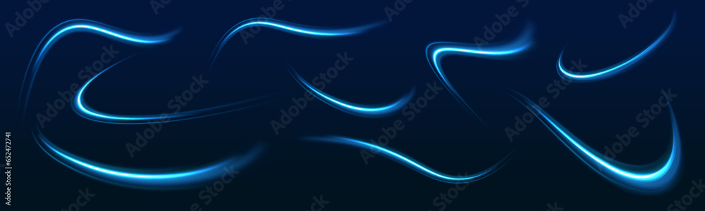 Abstract blue wavy line of light with a transparent background. Light ...