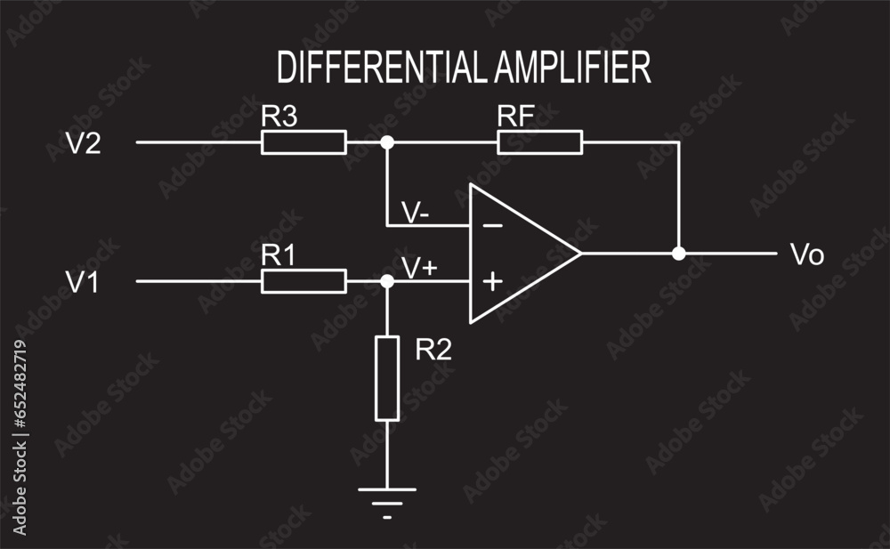 Vector drawing electrical circuit with operational amplifier and ...
