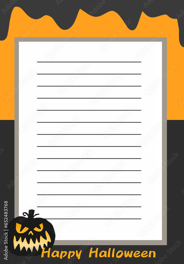 Note Lined Writing Paper with Halloween Decorations Frame Pattern ...