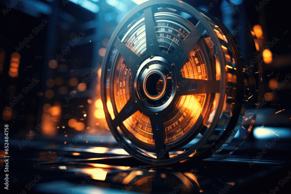 A film reel transforming into pixels, symbolizing the digital age of ...