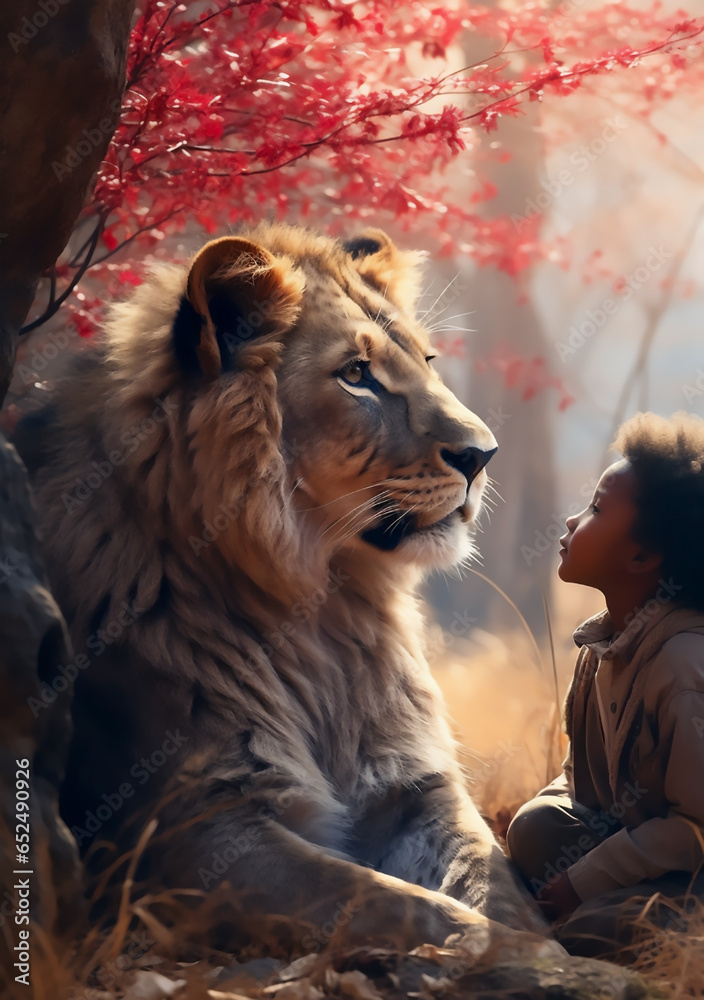 Captivating Moment as Child Stares into the Eyes of a Wild Lion in a ...