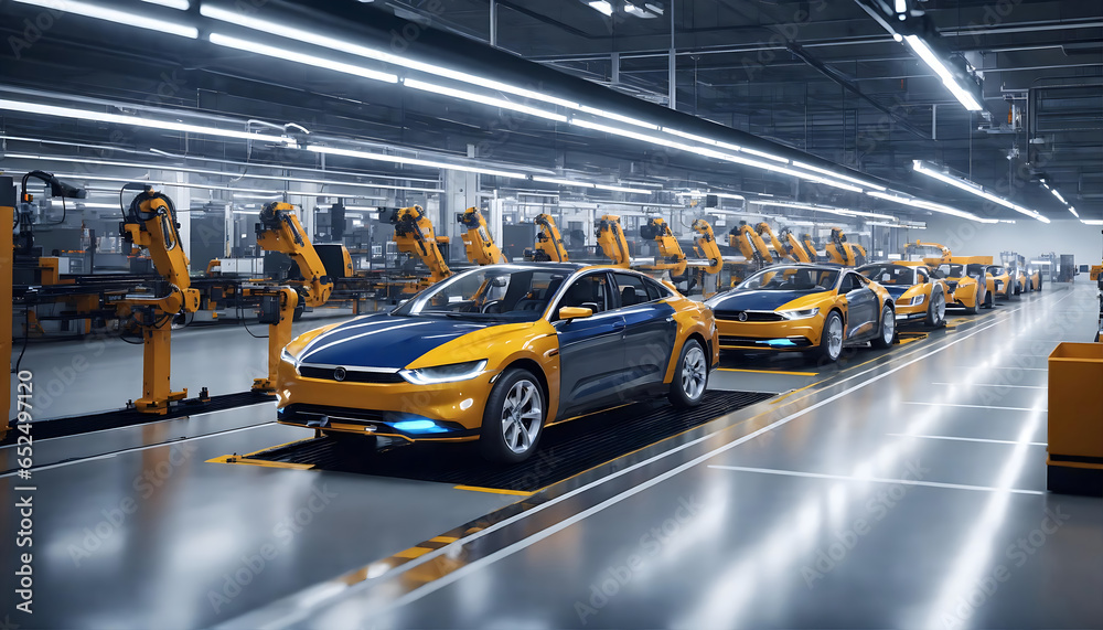 Automobile assembly line production. Car Factory. Automated Robot Arm ...