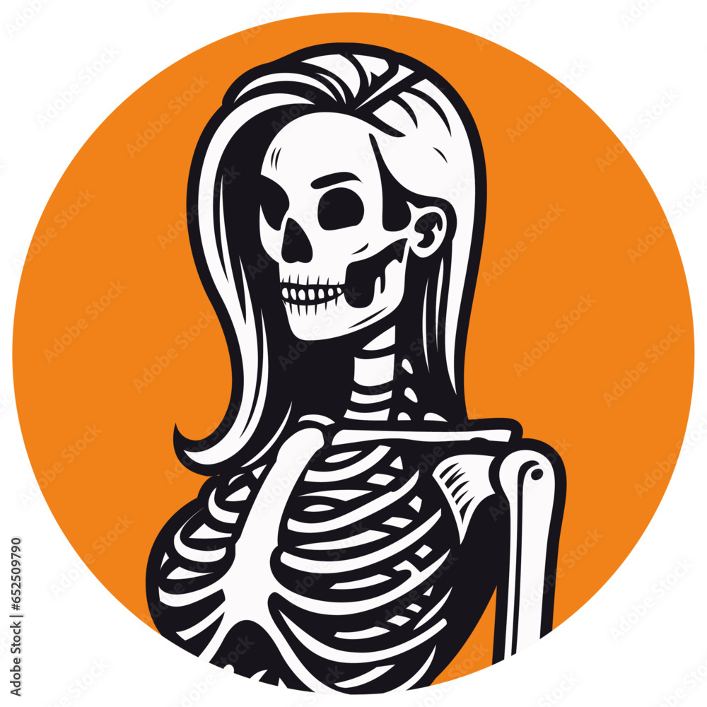 Female skeleton character flat style vector illustration, Woman ...