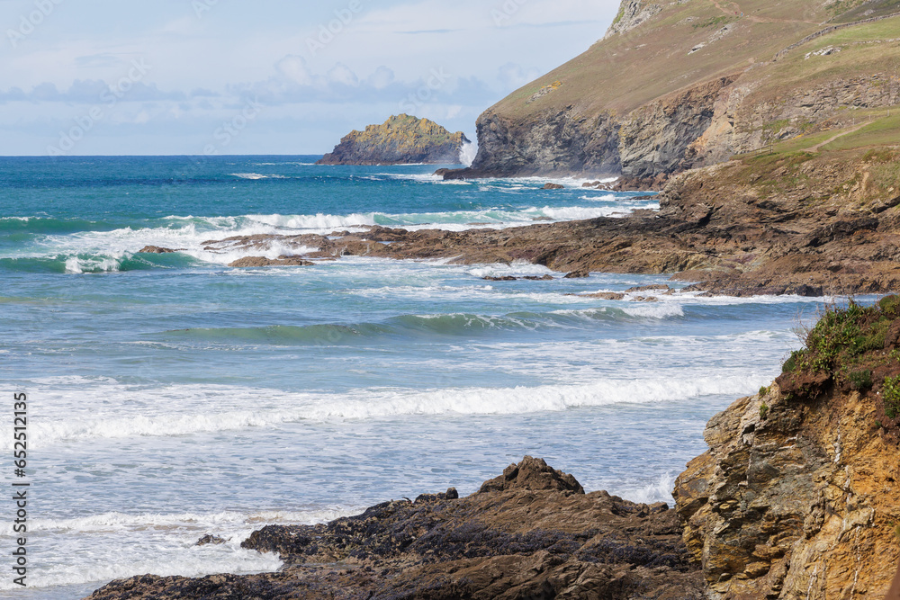 A view towards Pentire Point in North Cornwall, England, UK, from the ...