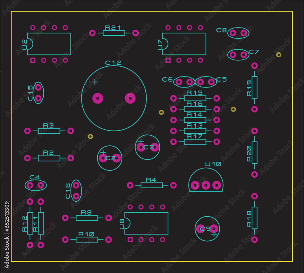 A printed circuit board of an electronic device with components of ...