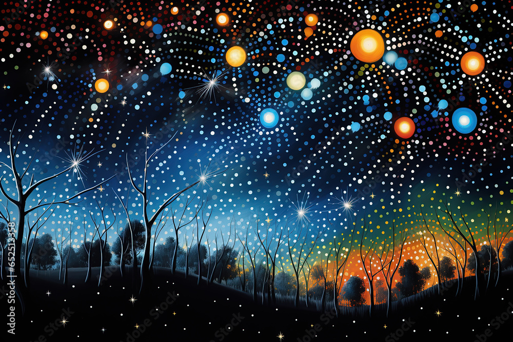 Australian Aboriginal dot painting style art dreamtime story of a night ...