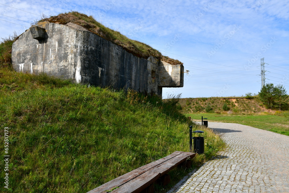 A close up on the remnants of an old concrete bunker or bomb shelter ...