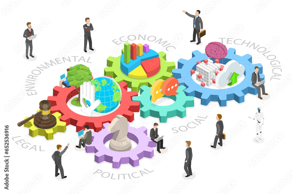 3D Isometric Flat Conceptual Illustration of PESTEL Analysis Model ...