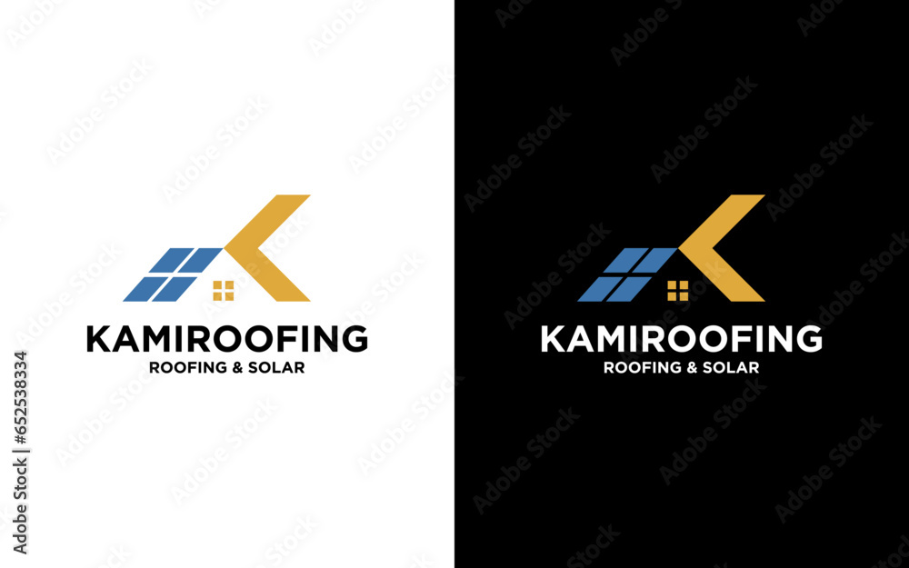 K Letter and Solar power home logo icon template. Solar panel on roof ...