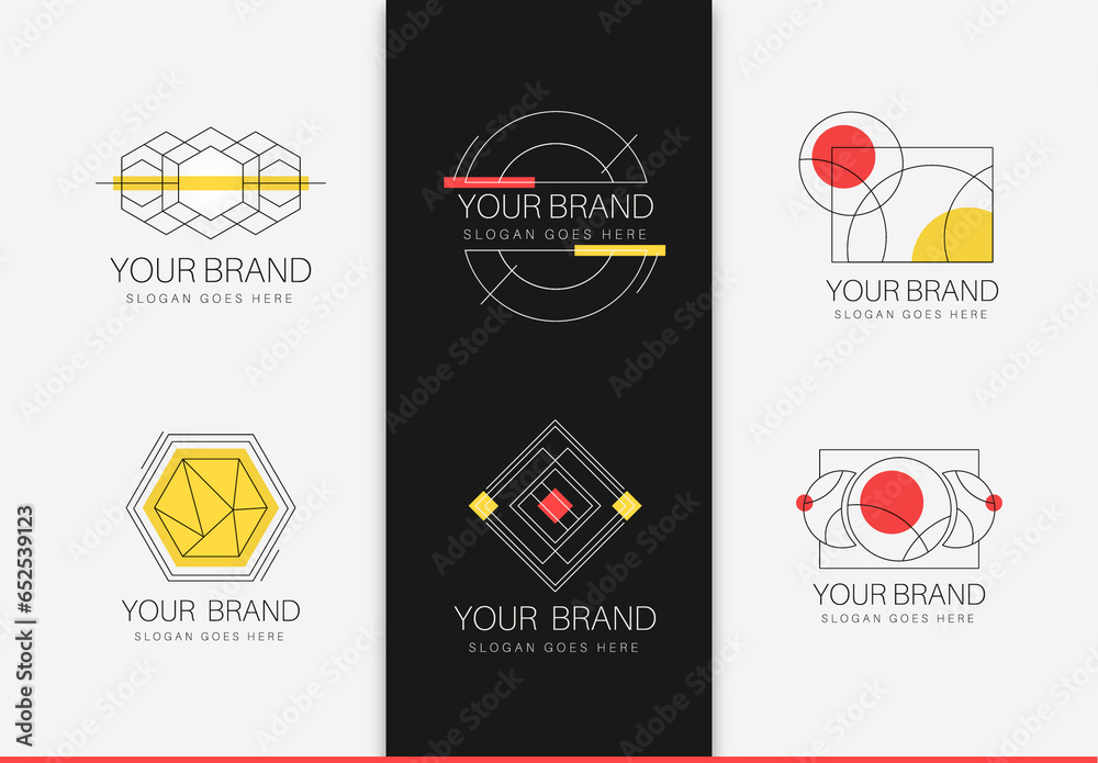 Black White and Yellow Geometric Logo Set Stock Template | Adobe Stock
