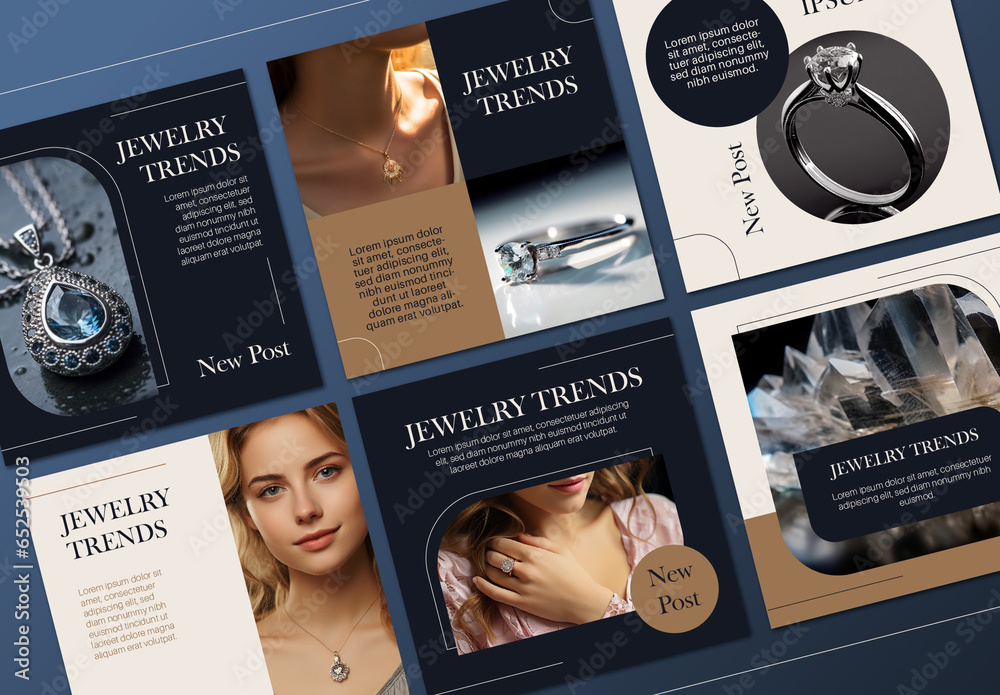 Beige and Navy Elegant Jewelry Social Media Templates Stock Template ...