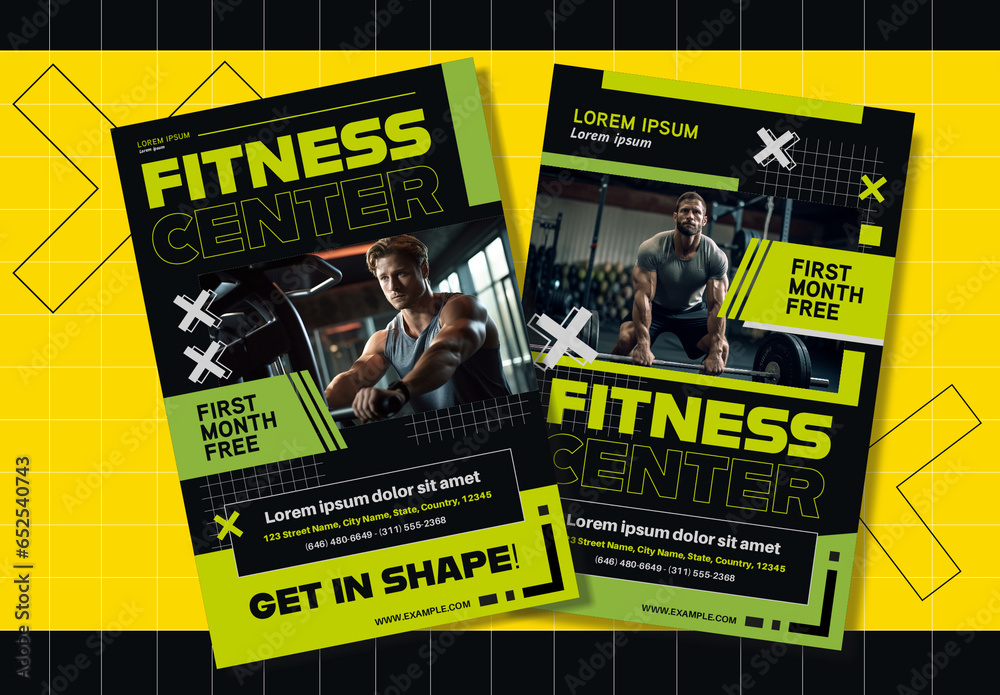 Geometric Fitness Center Poster Layout Stock Template | Adobe Stock