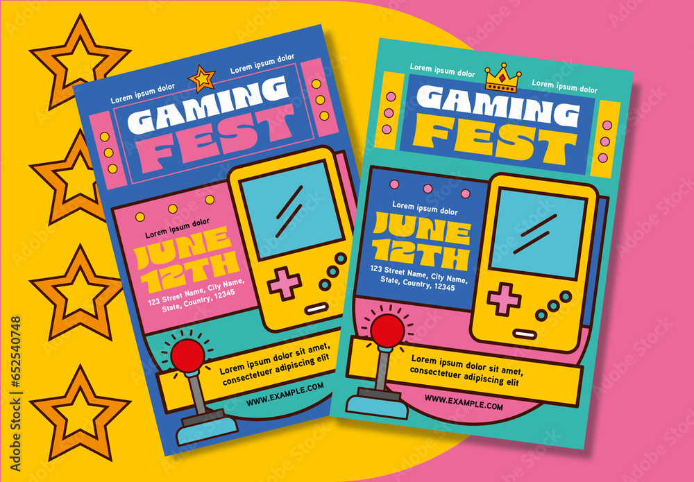 Retro Arcade Gaming Festival Flyer Template Stock Template | Adobe Stock