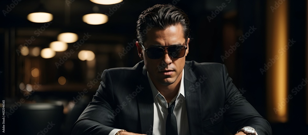 Confident adult boss in low-lit room, in formal wear, exudes power and ...