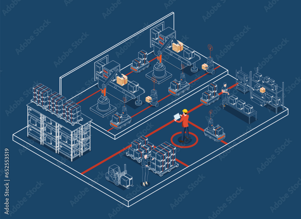 Automated warehouse robots and Smart warehouse technology Concept with ...