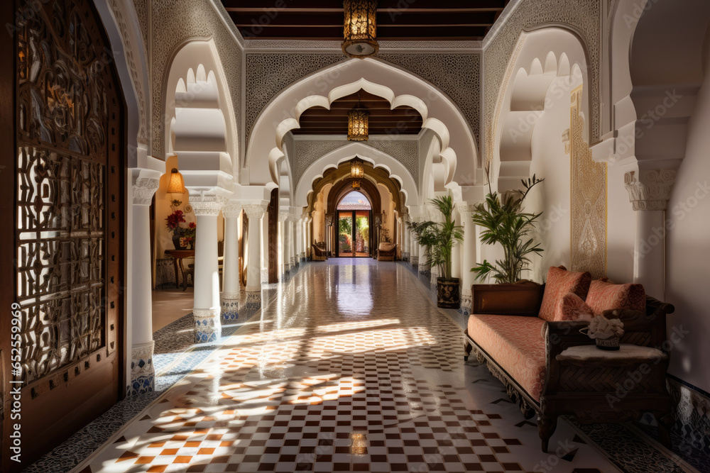 Step into an elegant Moroccan-inspired hallway interior adorned with ...