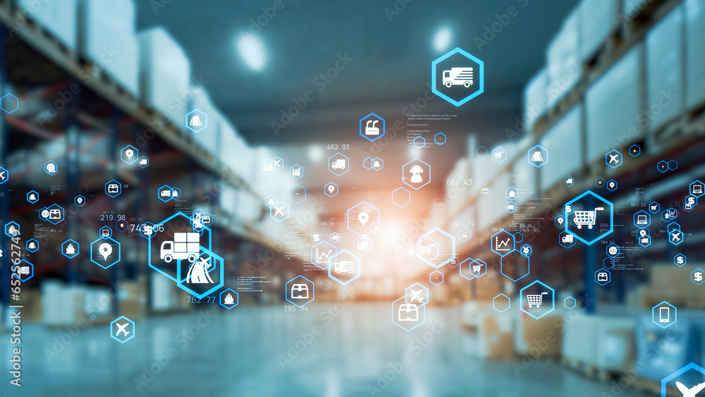 Distribution center and logistics technology concept. Stock Photo ...