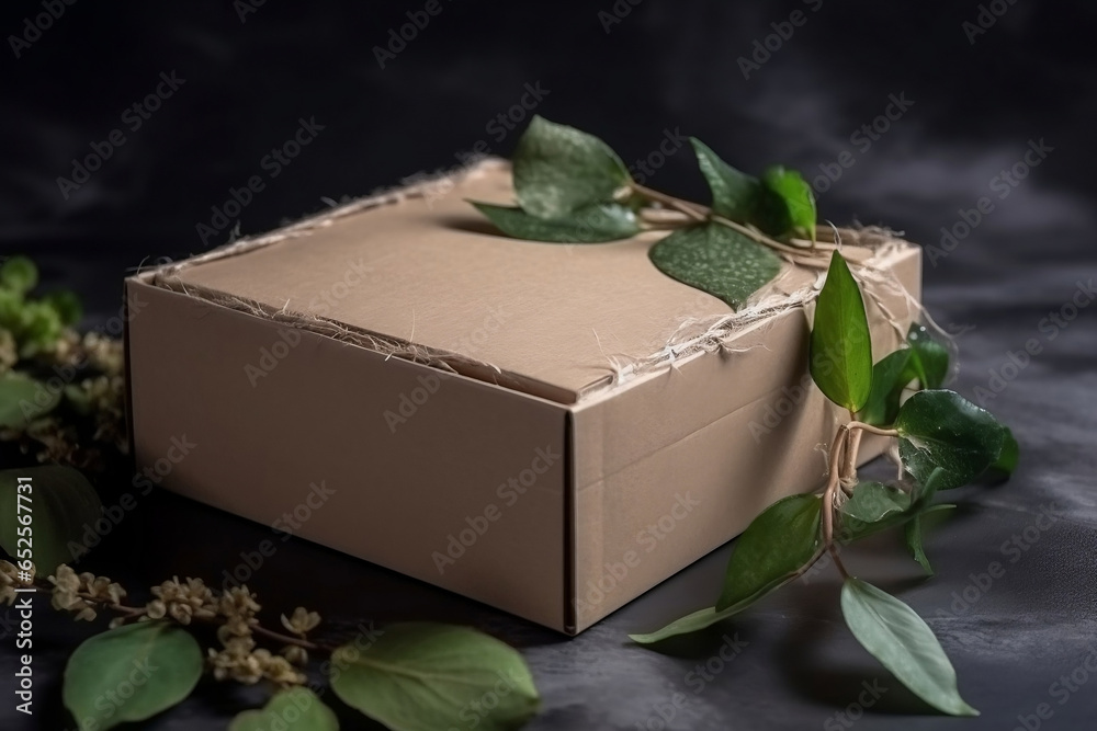 Eco concept with green leaves sprout growing in cardboard box from ...