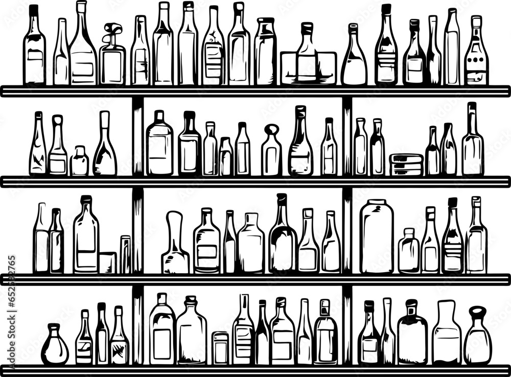 bottle drinks shelf sketch drawing Stock Vector | Adobe Stock