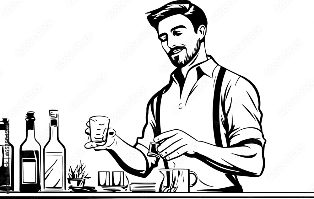 Bartender pose sketch drawing Stock Vector | Adobe Stock