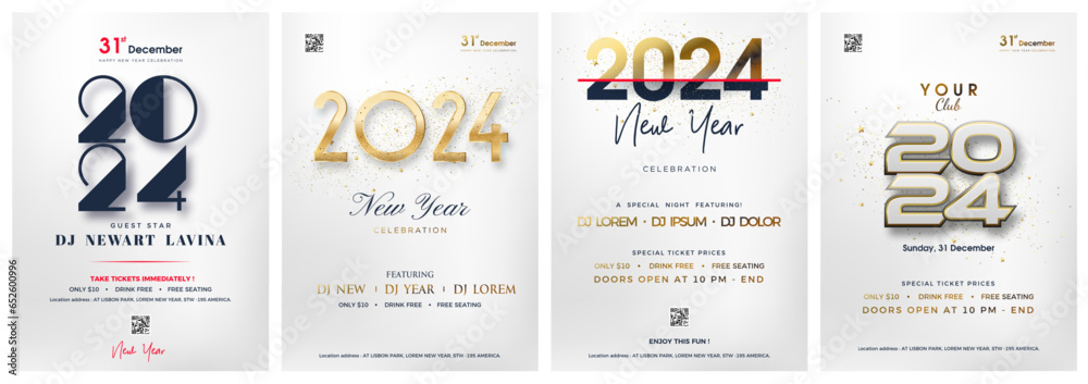 Happy new year 2024 invitation. With a white background with unique and ...