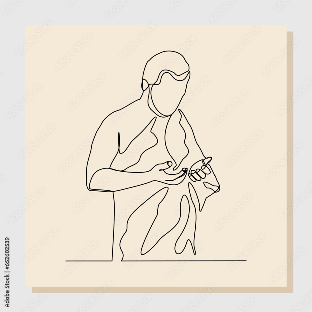 Continuous single one sketch hand drawn line drawing of muslim man ...