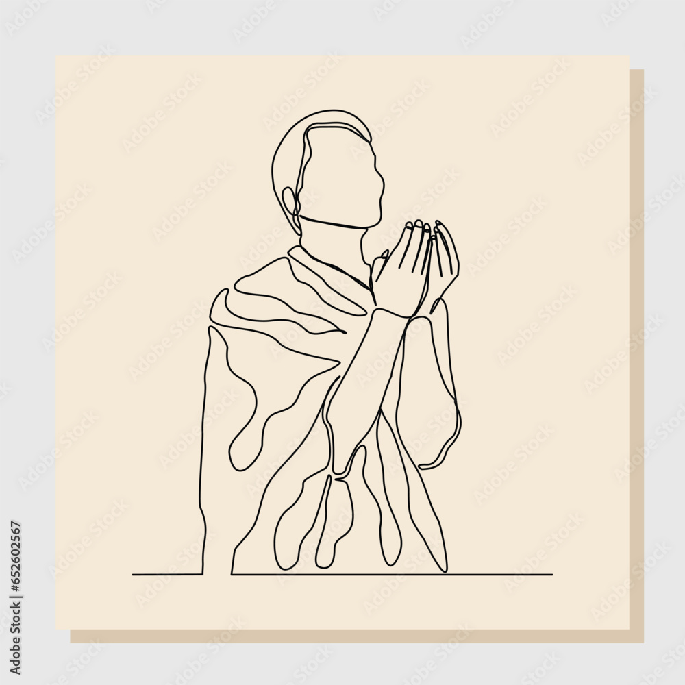 Continuous single one sketch hand drawn line drawing of muslim man ...