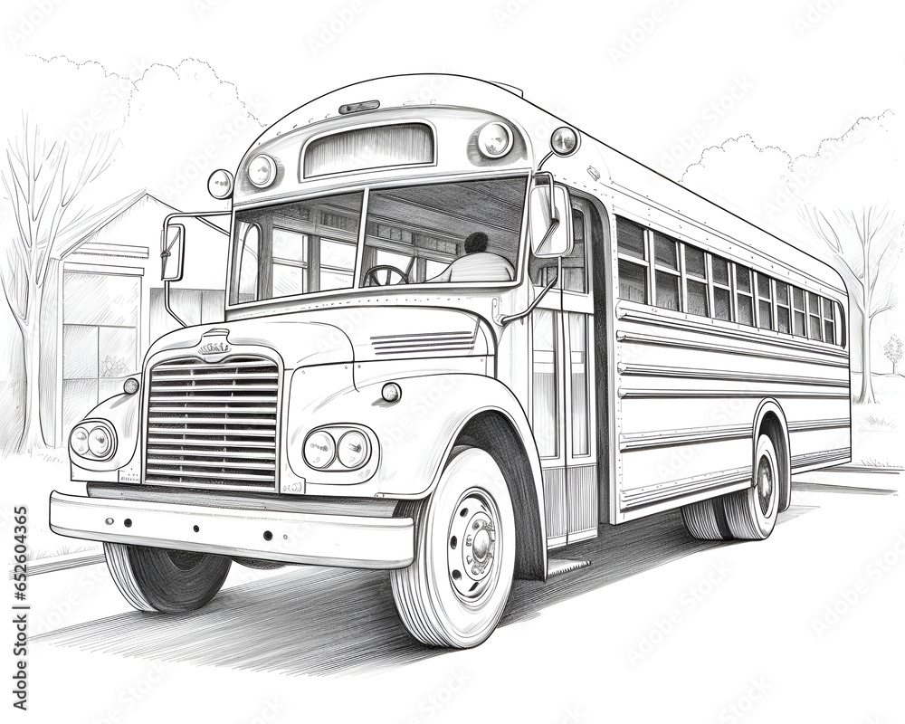 Bus Coloring Page On The Street Background,,,,,,,. Colorful Bus ...