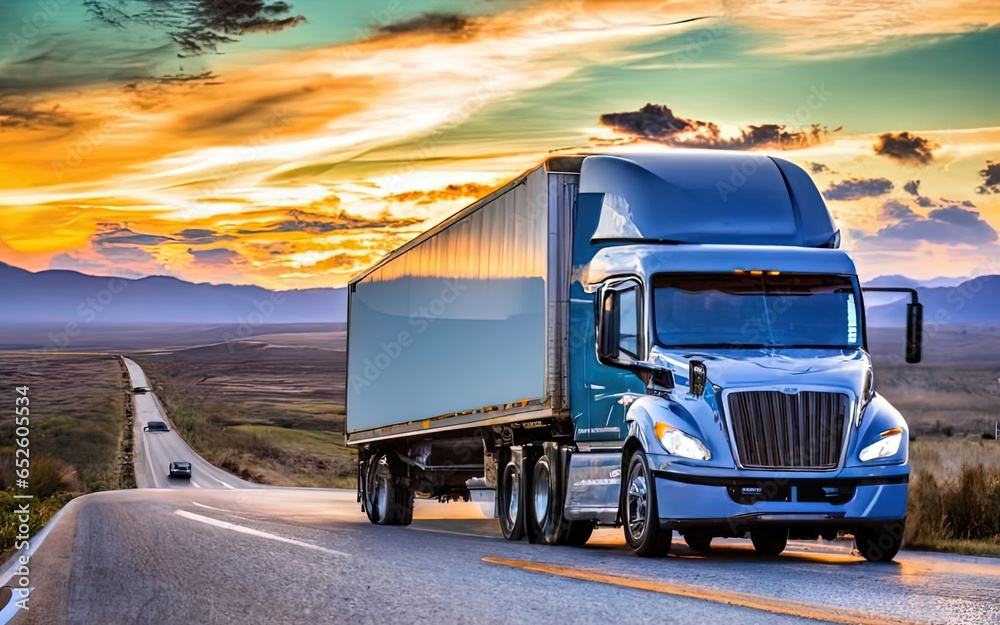 Pictures of cargo trucks on roads passing through different cities and ...