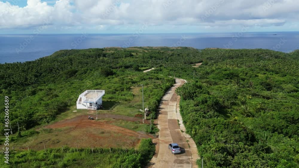 Car Driving On The Road Going To An Isolated Architecture In The ...