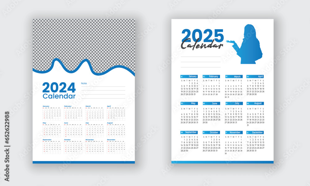 Calendar for 204 and 2025 year week starts Sunday planner layout or ...