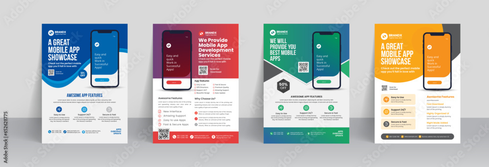 Mobile app promotion flyer brochure cover template with creative layout ...