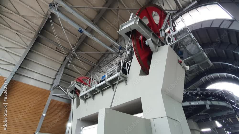Mechanism for lifting trolleys and cable car cabins. Video 4k. Large ...
