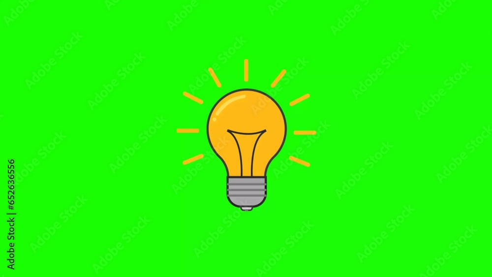 Light bulb animation. Ray shine appear when electricity wire connected ...