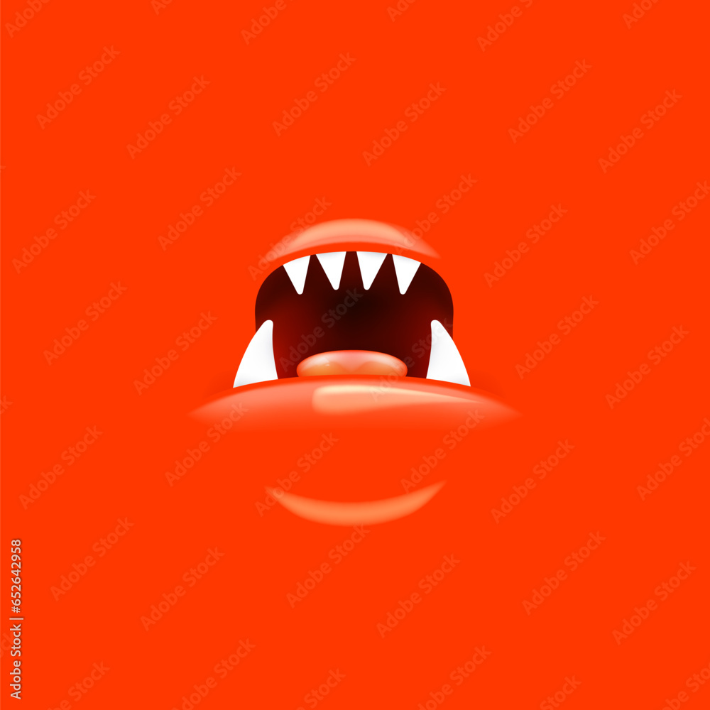 Vector Cartoon open mouth with fangs isolated on red background. Funny ...