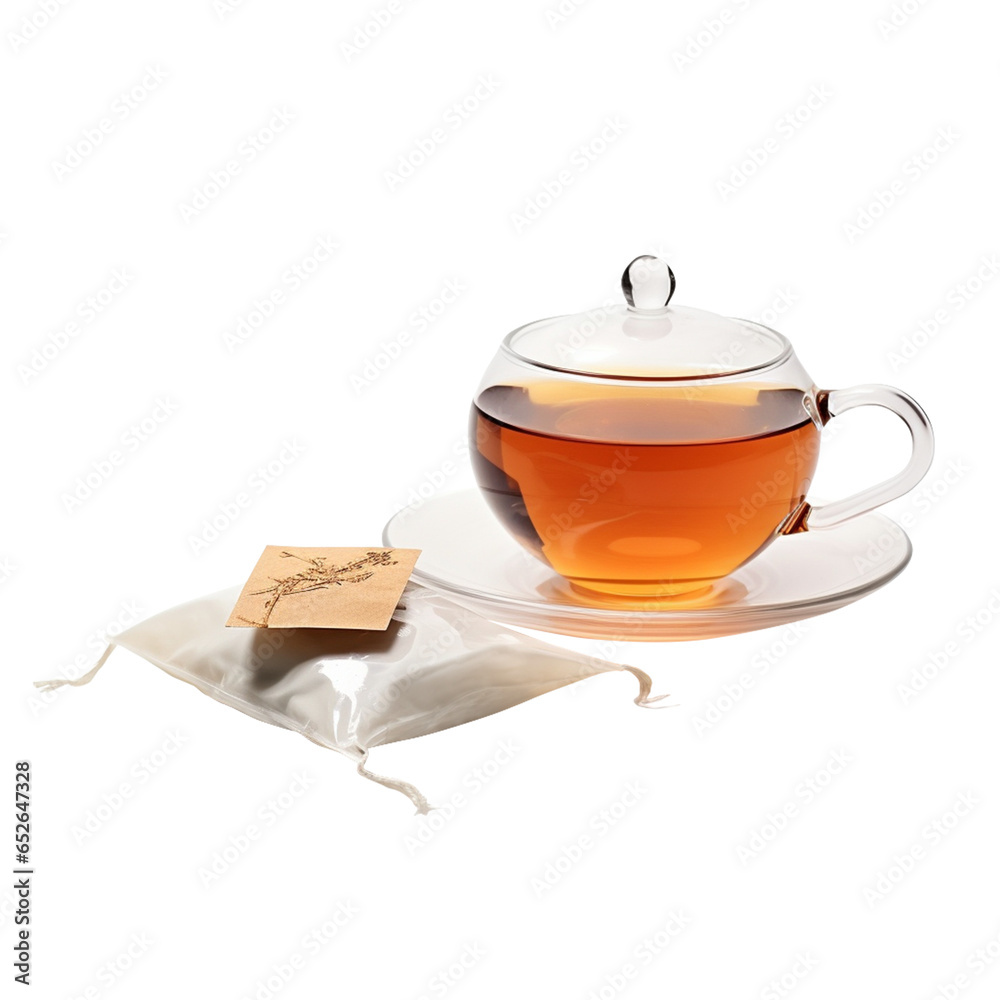 Transparent Watercolor glass teapot ,mug with packed teabag concept ...