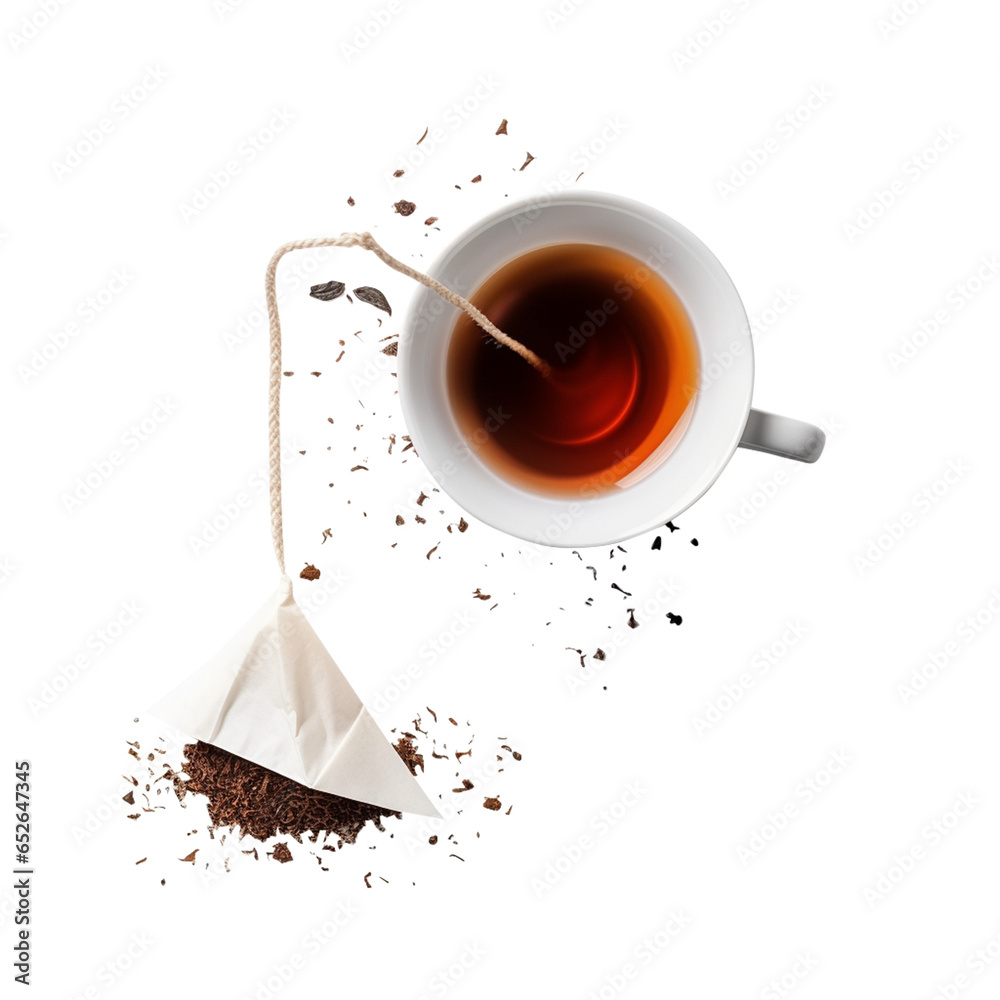 Porcelain teapot ,mug with packed teabag concept, herbal tea, masala ...