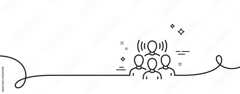 Team work line icon. Continuous one line with curl. Squad sign ...