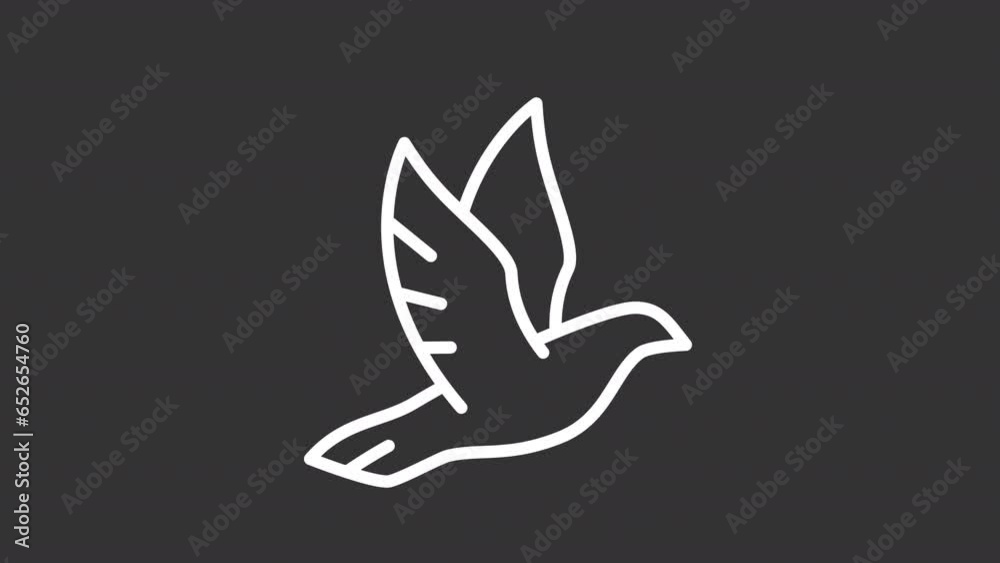 Dove white animated icon. Bird levitating line animation. Symbol of ...