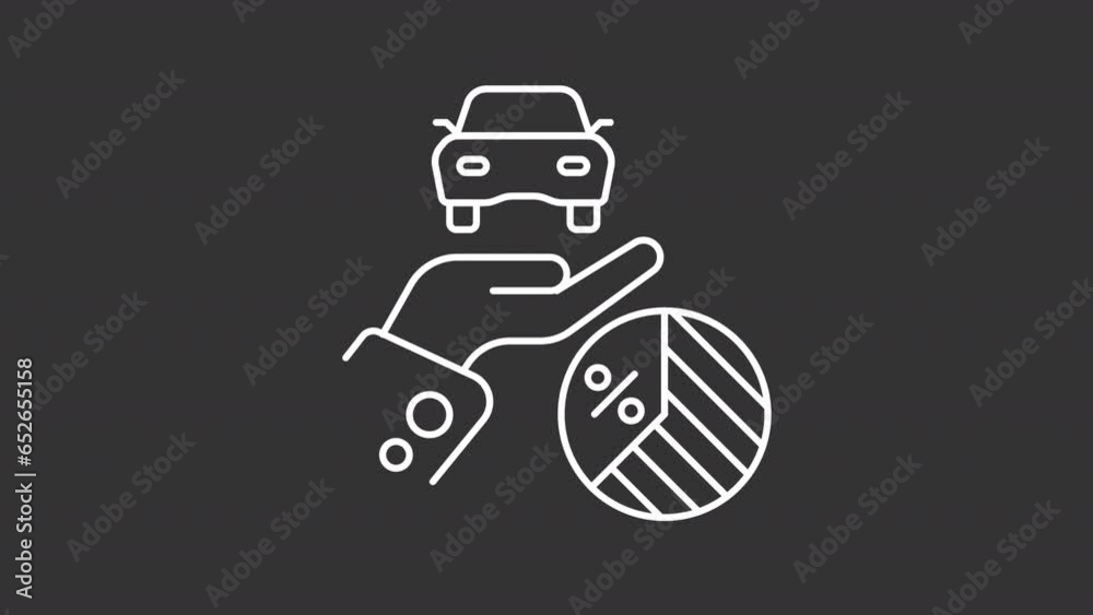 Property tax white line animation. Levitating car above hand animated ...