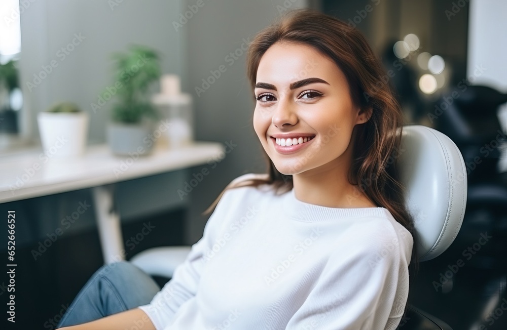 Beautiful woman sitting at dentist office. Dental care Stock Photo | Adobe Stock