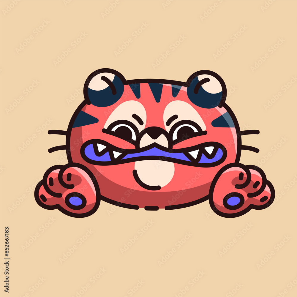 Angry wild animal face. Mad tiger attack with grin, dangerous cat in ...