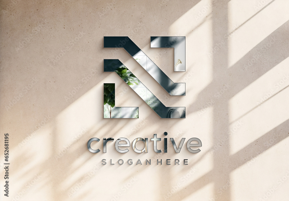 Reflective Logo on Office Wall Mockup Stock Template | Adobe Stock