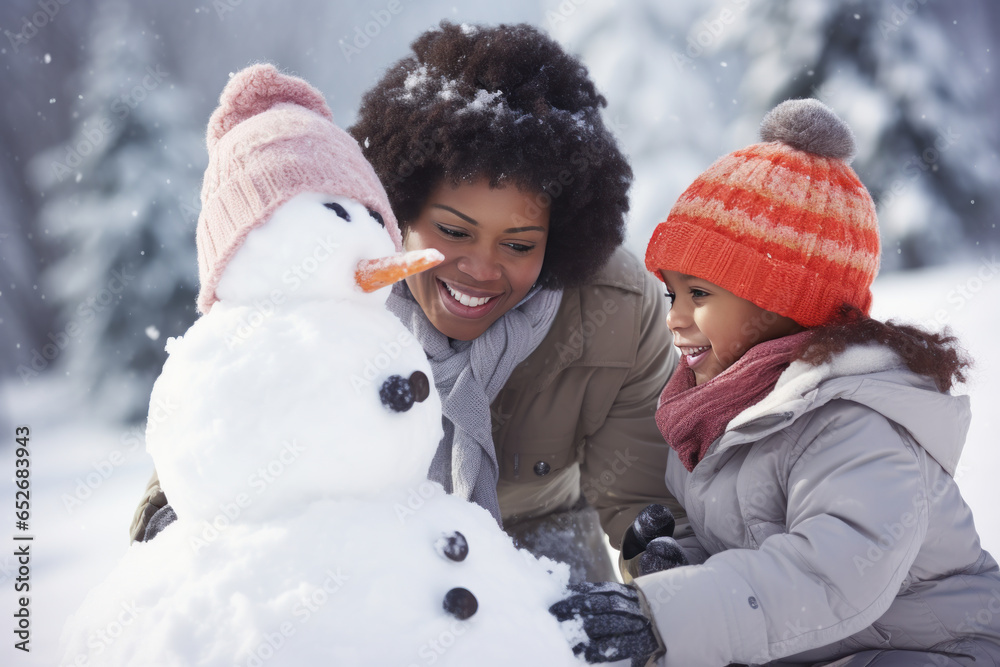 African family building snowman at the park in winter Stock Photo ...