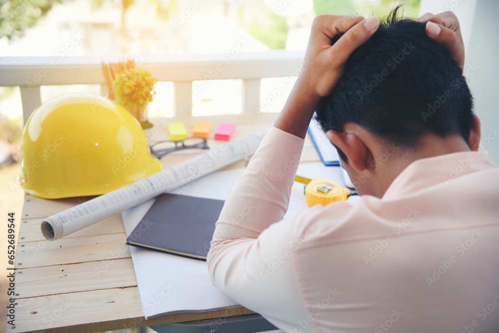 Asian young engineer man stress and failure in architecture project ...